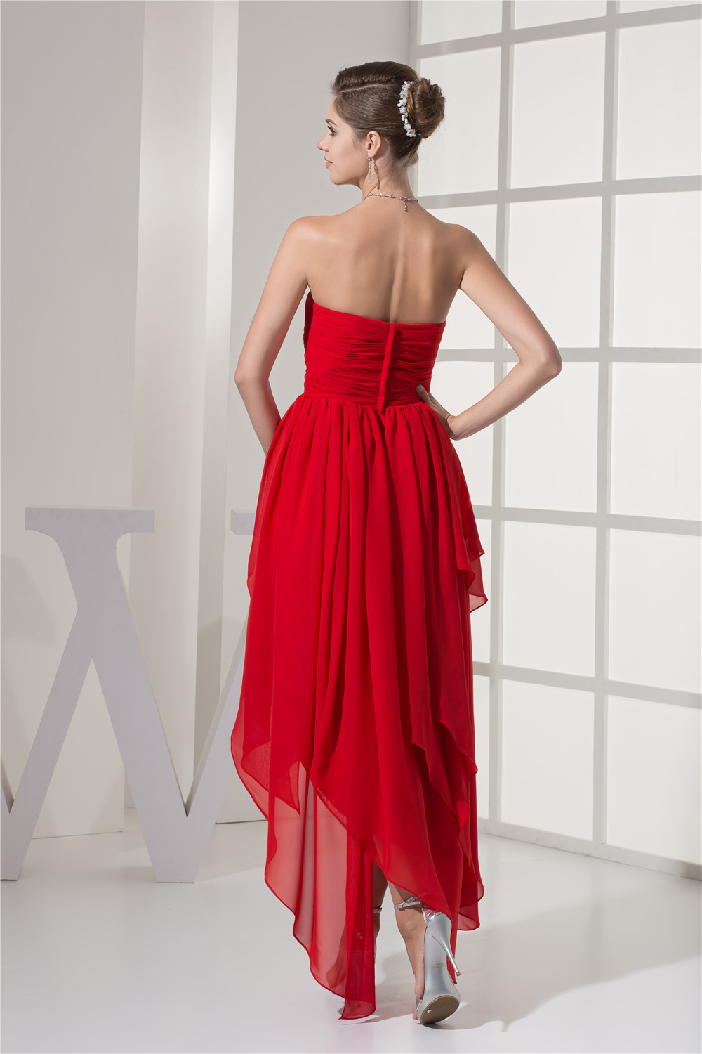 Red High Low Prom Dress Cascading Ruffles Hi-lo Prom Dress Beading ...